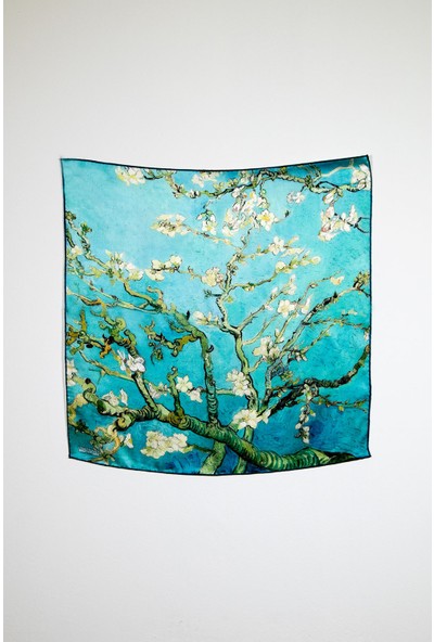 Lila Rosa Van Gogh Desenli Ipek Bandana Fular