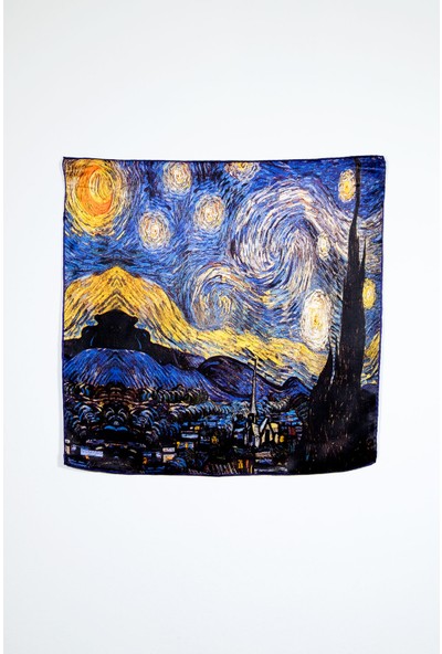Lila Rosa Van Gogh Desenli Ipek Bandana Fular