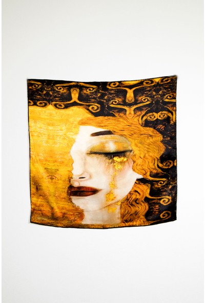 Lila Rosa Gustav Klimt Desenli Ipek Bandana Fular Lila Rosa Gustav Klimt Desenli Ipek Bandana Fular