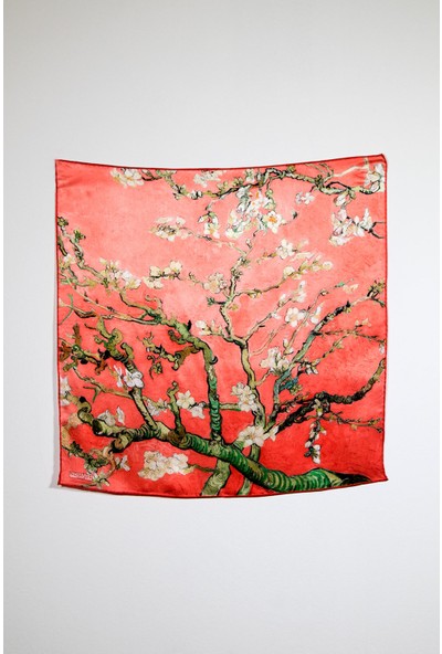 Lila Rosa Van Gogh Desenli Ipek Bandana Fular