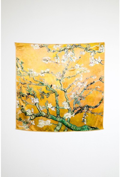 Lila Rosa Van Gogh Desenli Ipek Bandana Fular
