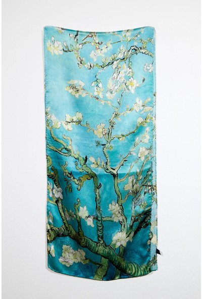 Lila Rosa Van Gogh Desenli Saf Ipek Fular