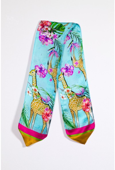 Lila Rosa Afrika Desenli Ipek Fular