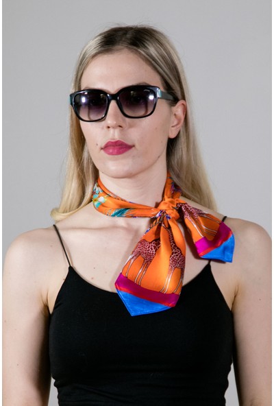 Lila Rosa Afrika Desenli Ipek Fular