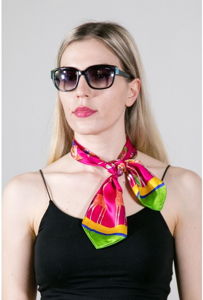 Lila Rosa Afrika Desenli Ipek Fular