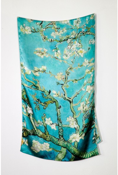 Lila Rosa Van Gogh Desenli Saf Ipek Şal