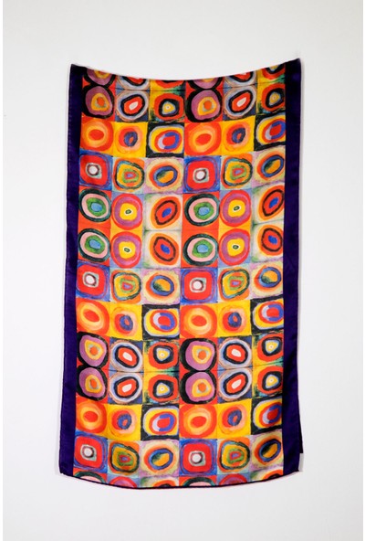 Lila Rosa Vasili Kandinski Desenli Saf Ipek Şal