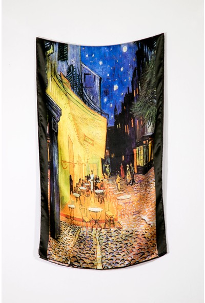 Lila Rosa Van Gogh Desenli Saf Ipek Şal