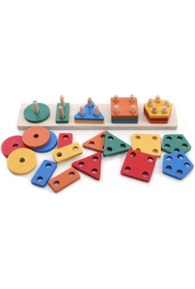 Soft And Baby Tam Ahşap Geometrik Şekiller Renkli Uzun Boy Vidalama Oyuncağı