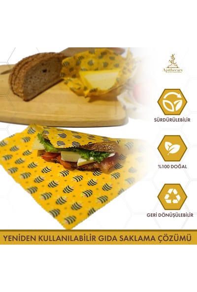 Apithecary Balmumlu Gıda Saklama Kumaşı 3'lü Set