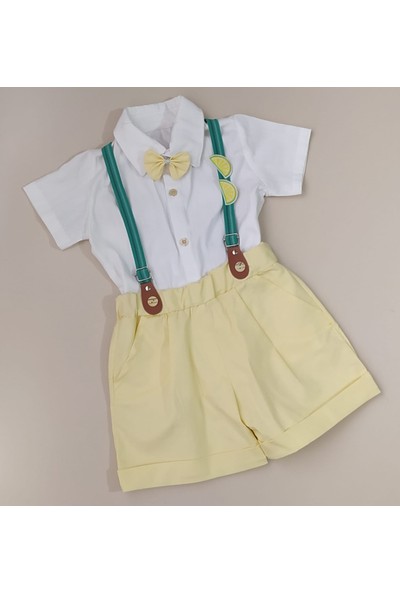 Khanzha Erkek Çocuk Limon Konsept Salopet Gömlek ve Papyon 3'lü Takım