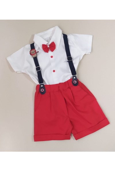 Khanzha Erkek Çocuk Aslan Konsept Şort Gömlek ve Papyon Salopet 3'lü Takım