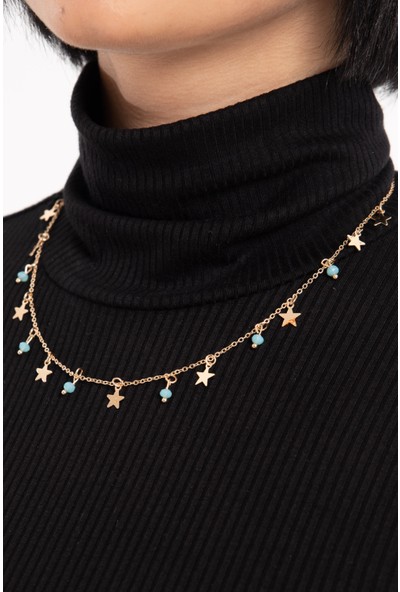 Bi'She Butik Kadın Gold Yıldız Figürlü Şans Kolyesi