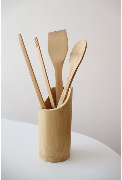 Standlı Bambu Kaşık Seti 4 Parça - Maşa - Kaşık - Spatula Standlı Bambu Kaşık Seti 4 Parça - Maşa - Kaşık - Spatula