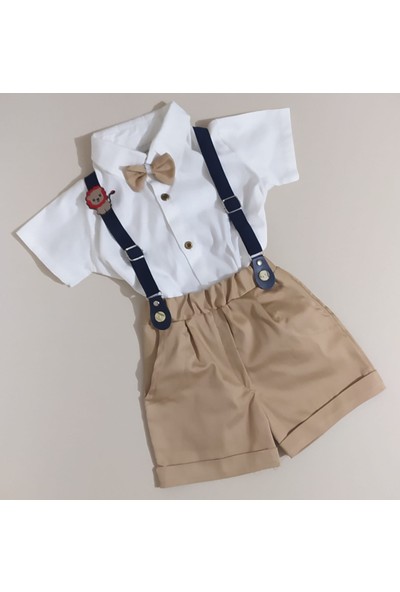 Erkek Çocuk Şort Gömlek ve Papyon Salopet 3'lü Takım