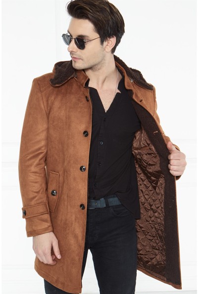 Dewberry PLT8399 Dewberry Süet Görünümlü Erkek Palto-Taba Dewberry PLT8399 Dewberry Süet Görünümlü Erkek Palto-Taba