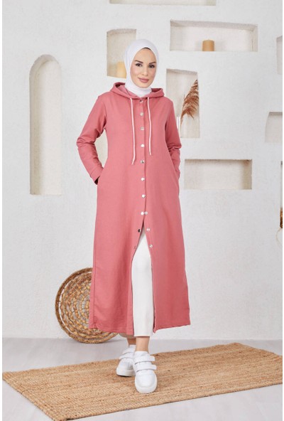 Burcu Tesettür Önden Cıtçıtlı Tesettür Kap BTC0003 Pudra