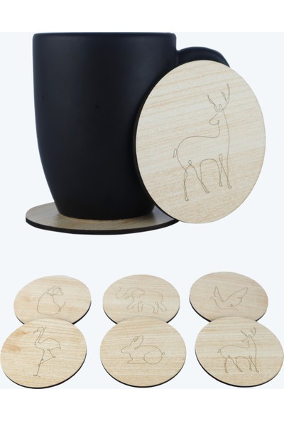 Kusva Ahşap 6'lı Bardak Altlığı - Animals Kusva Ahşap 6'lı Bardak Altlığı - Animals