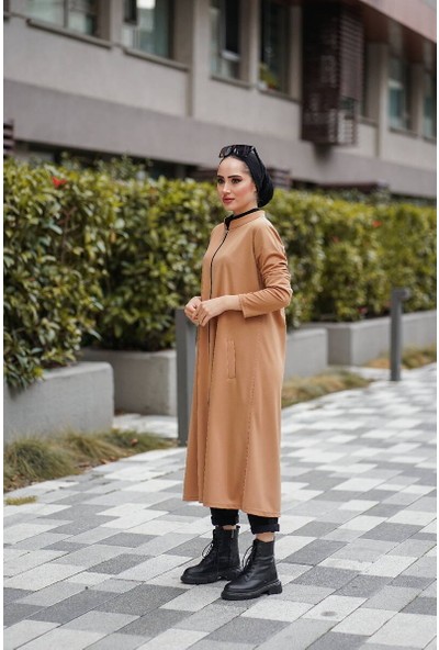 Burcu Tesettür Önden Fermuarlı Tesettür Kap ETH3773 Latte