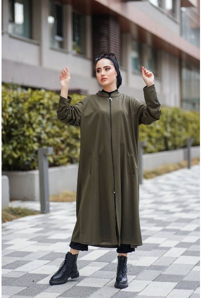 Burcu Tesettür Önden Fermuarlı Tesettür Kap ETH3773 Haki