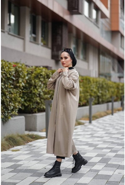 Burcu Tesettür Önden Fermuarlı Tesettür Kap ETH3773 Bej