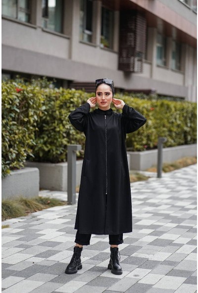 Burcu Tesettür Önden Fermuarlı Tesettür Kap ETH3773 Siyah