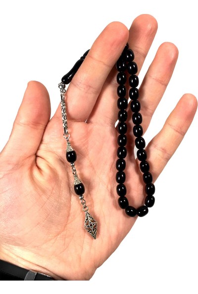 Tesbihkenti Bilek Boy Siyah Renk Toz Kehribar Tesbih