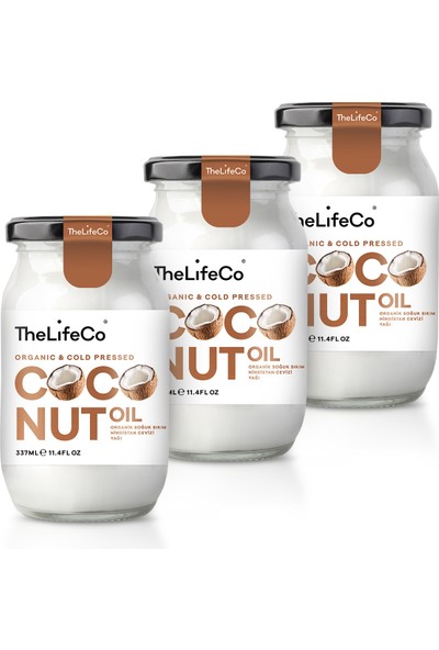 TheLifeCo Organik Hindistan Cevizi Yağı 3 x 337 ml (Soğuk Sıkım, Vegan) TheLifeCo Organik Hindistan Cevizi Yağı 3 x 337 ml (Soğuk Sıkım, Vegan)