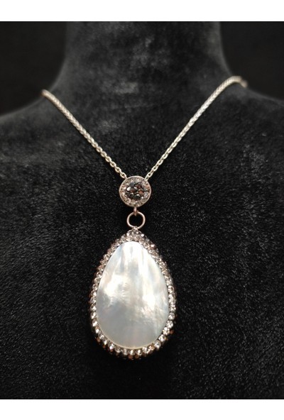 Taş Cenneti Sedef Doğal Taş Tasarım Kolye + Çelik Zincir