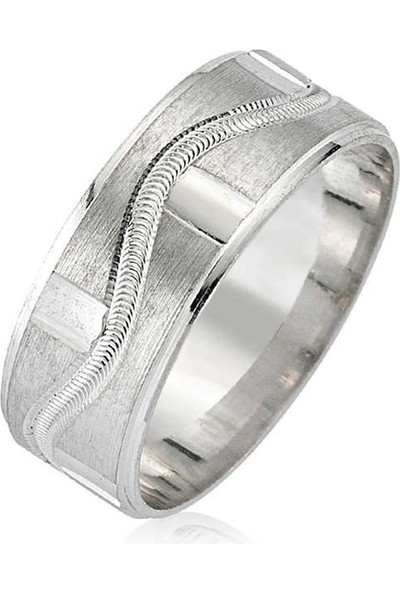 Gumush Gumush tek Dalga Desenli Gümüş Alyans