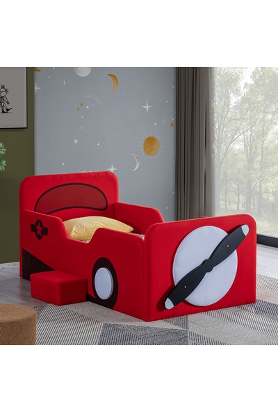 Setay Montessori Karyola, Plane Red Basamaklı Çocuk Karyolası, Kumaş Kaplı Montessori Yatak