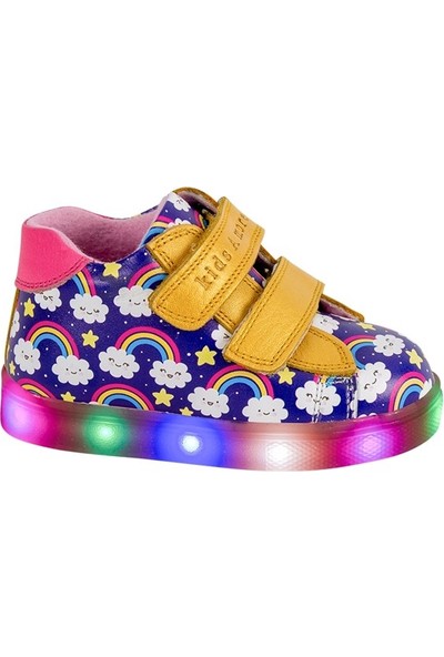 Kids A More Rainbow Dijital Baskılı Deri Işıklı Taban Kız Çocuk Bot Sarı