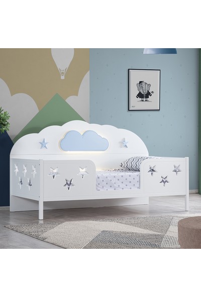 Setay Montessori Karyola, Night Ledli Montessori Yatak - Mavi