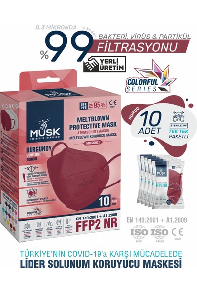 Musk N95 Maske Bordo Renk 10 Adet Musk N95 Maske Bordo Renk 10 Adet