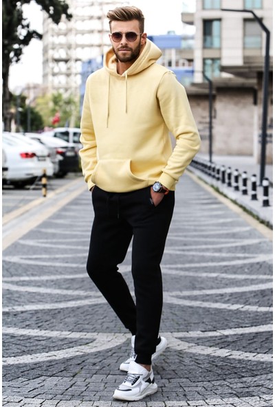 Madmext Sarı/siyah 3 Iplik Şardonlu Erkek Eşofman Takımı 5646