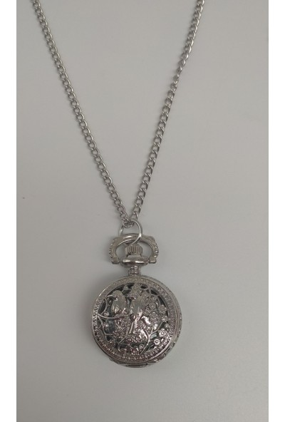 Otantik Depo Kuşlar Temalı Gümüş Renk Köstekli Saat Kolye Otantik Depo Kuşlar Temalı Gümüş Renk Köstekli Saat Kolye