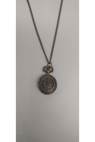Otantik Depo Yıldız Desenli Bronz Köstekli Saat Kolye