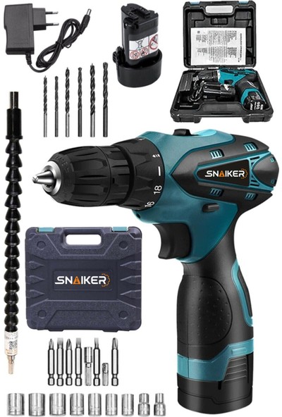 Snaiker Alman Titan 32 V Sjs Çift Metal Şanzuman Çift Akülü Şarjlı Vidalama Matkap + 24 Parça Set Mavi Ar Snaiker Alman Titan 32 V Sjs Çift Metal Şanzuman Çift Akülü Şarjlı Vidalama Matkap + 24 Parça Set Mavi Ar