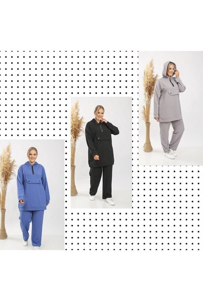 Escbutik Kadın Büyük Beden Kırışmayan Scaup Kumaş 2li Eşofman Takım