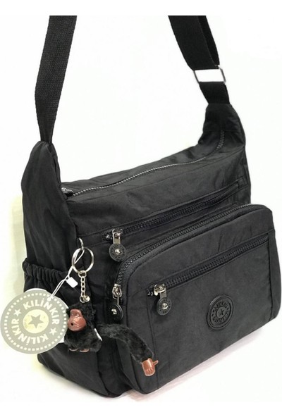 Klinkır Pudra Pembe Anahtarlık Hediyeli Bol Cepli Çapraz Askılı Kadın Çanta Su Geçirmez Kumaş