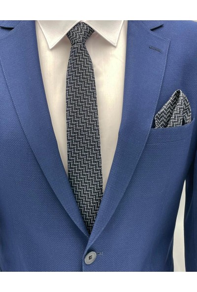 Brianze Siyah Beyaz Desenli Kravat Mendil Set Brianze Siyah Beyaz Desenli Kravat Mendil Set