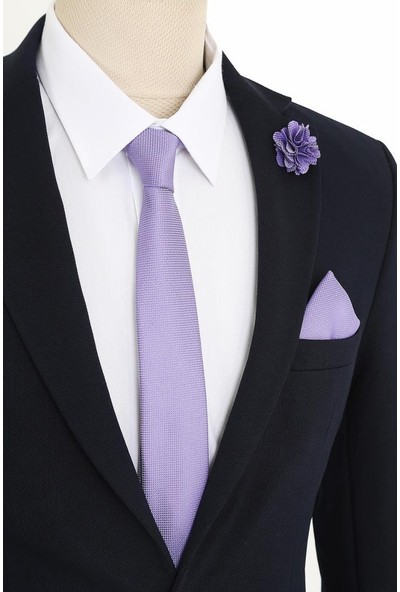Brianze Lila Kravat Mendil Yaka Çiçeği Set Brianze Lila Kravat Mendil Yaka Çiçeği Set