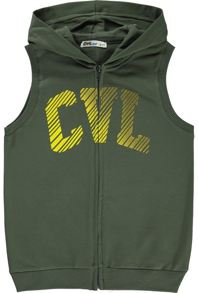 Civil Boys Erkek Çocuk Kapüşonlu Yelek 6-9 Yaş Haki