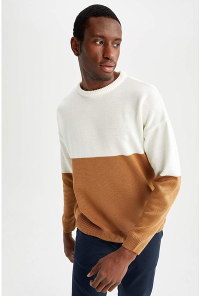 DeFacto Oversize Fit Bisiklet Yaka Renk Bloklu Triko Kazak W6595AZ21WN
