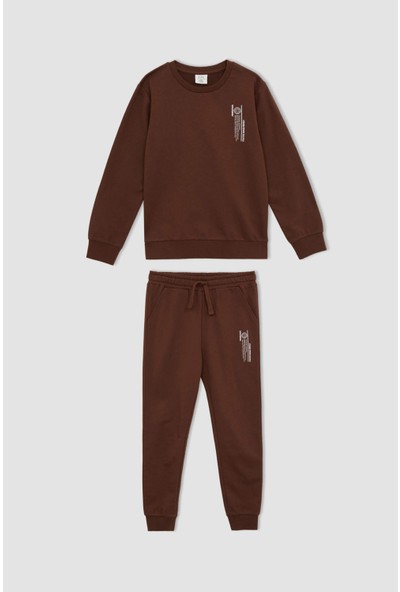 DeFacto Erkek Çocuk Regular Fit Bisiklet Yaka Slogan Baskılı Sweatshirt Eşofman Takım W7384A622SP