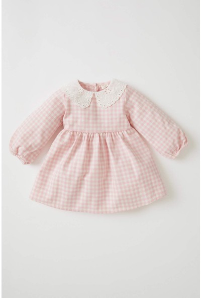 DeFacto Kız Bebek Pötikareli Dantel Yaka Uzun Kollu Elbise W9272A222SP