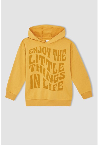 DeFacto Erkek Çocuk Oversize Fit Slogan Baskılı Kapüşonlu Sweatshirt W8907A622SP DeFacto Erkek Çocuk Oversize Fit Slogan Baskılı Kapüşonlu Sweatshirt W8907A622SP