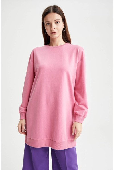 DeFacto Regular Fit Bisiklet Yaka İnce Sweatshirt Kumaşı Sweatshirt Tunik X1685AZ21CW
