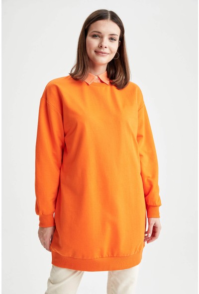 DeFacto Regular Fit Bisiklet Yaka İnce Sweatshirt Kumaşı Sweatshirt Tunik X1685AZ21CW