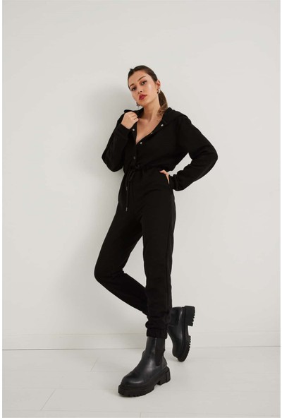 Kapüşonlu Çıtçıt Düğmeli Tulum